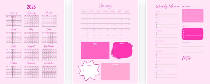 2025 Pink Printable Planner Monthly Planner Weekly Planner Yearly ...
