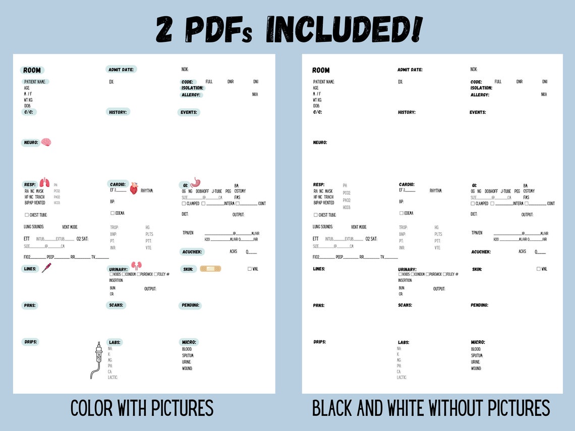 ICU Nurse Report Sheet | Critical Care Brain | Handoff Report | Report ...