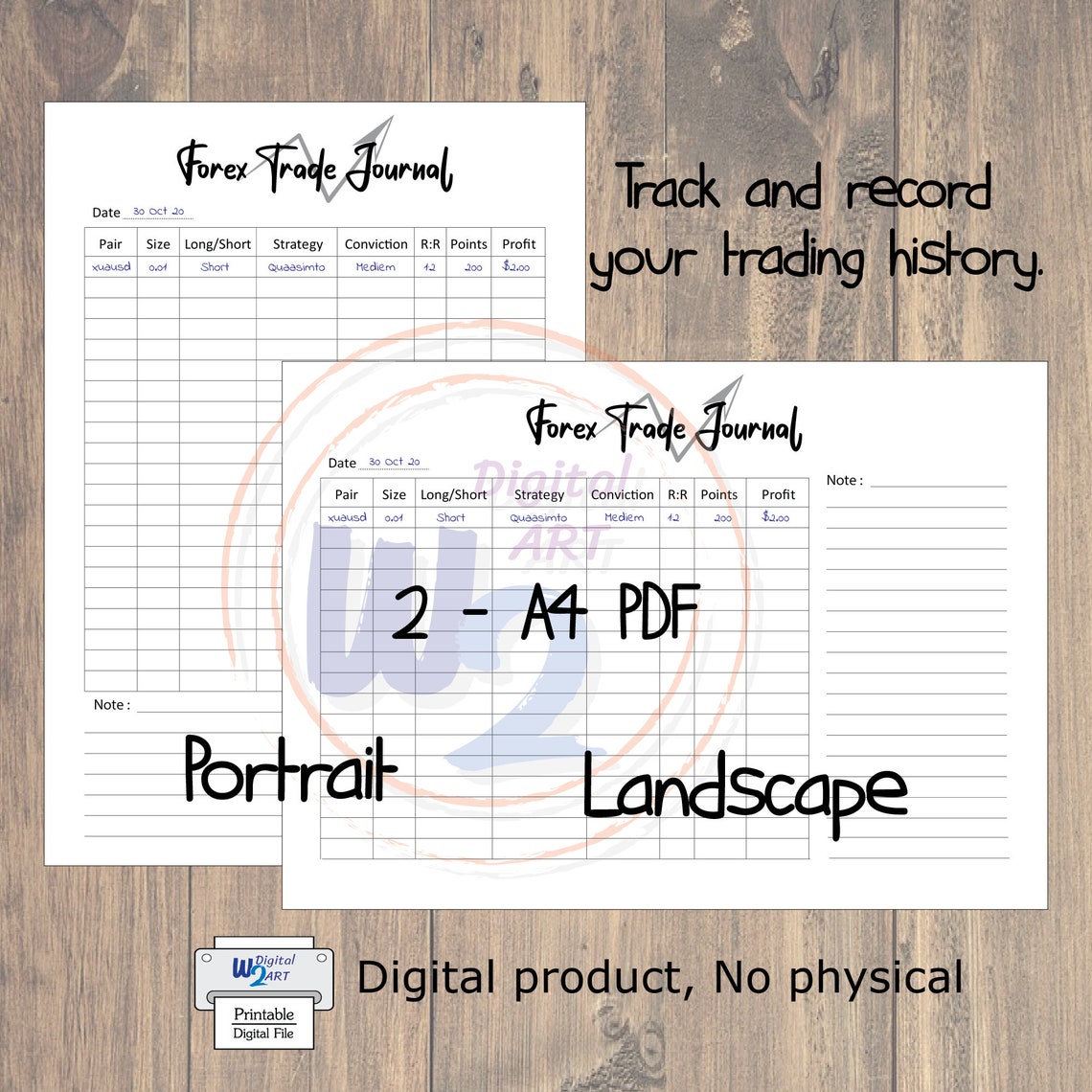 Printable Forex Trade Journal - Printable A4 PDF Portrait and Landscape ...