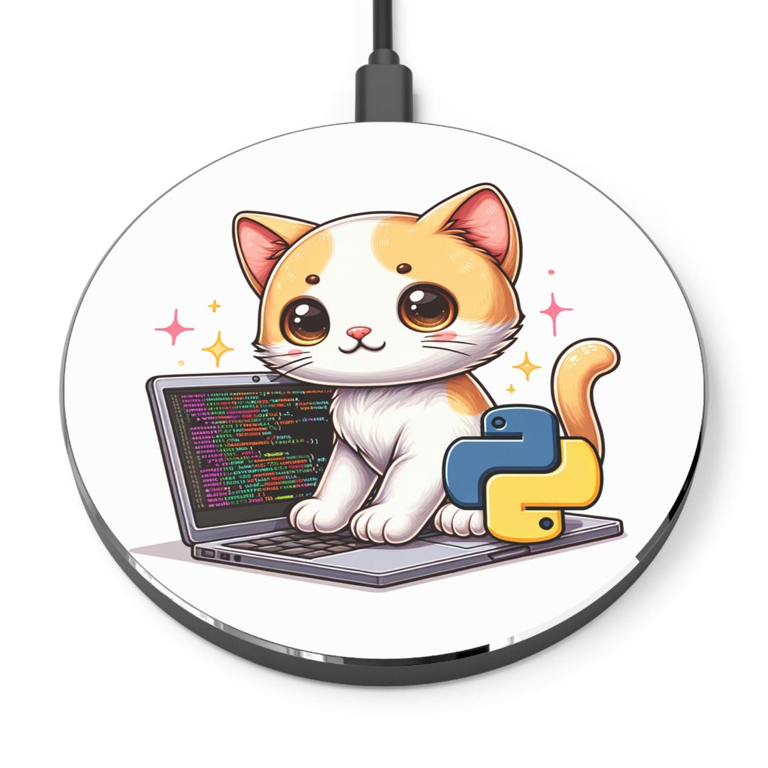 Wireless Charger, Cat Programming in Python Cute Laptop Desk Office ...
