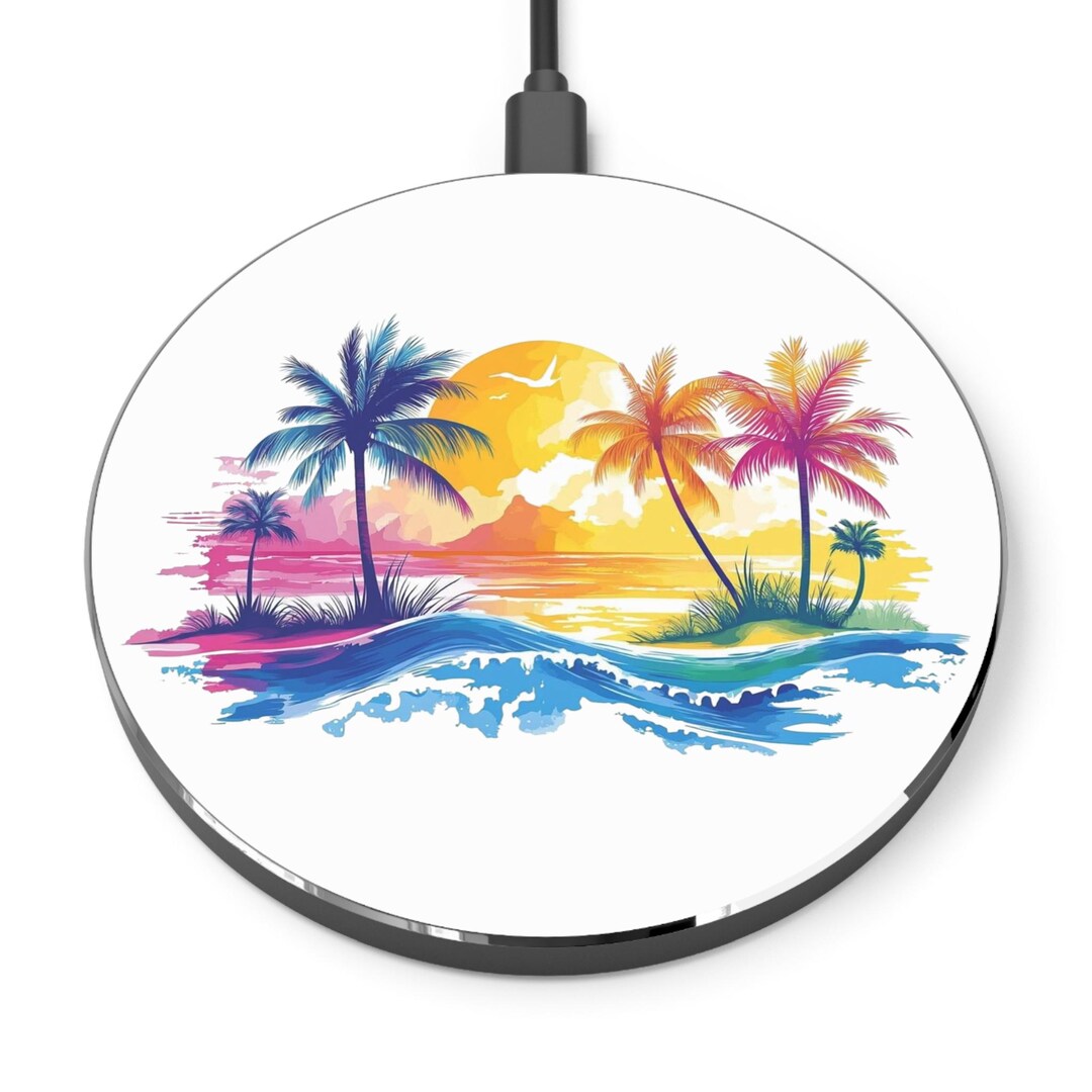 Wireless Charger, Tropical Beach Palm Trees Art Deco Style, Phone ...