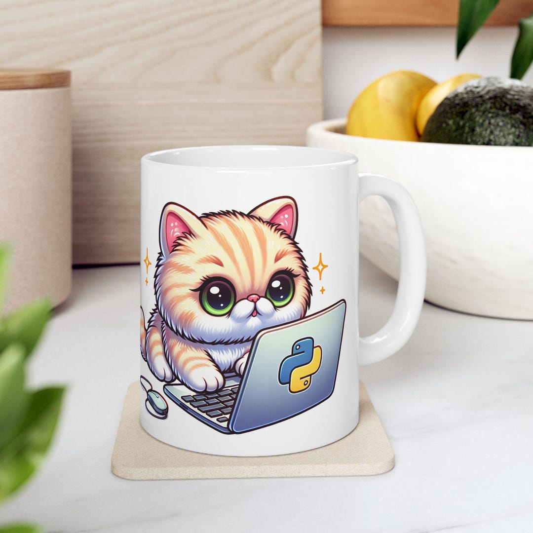 Ceramic Mug, Cute Persian Cat Programming With Python Funny Cat Lover's Coffee Cup, Kitty ...