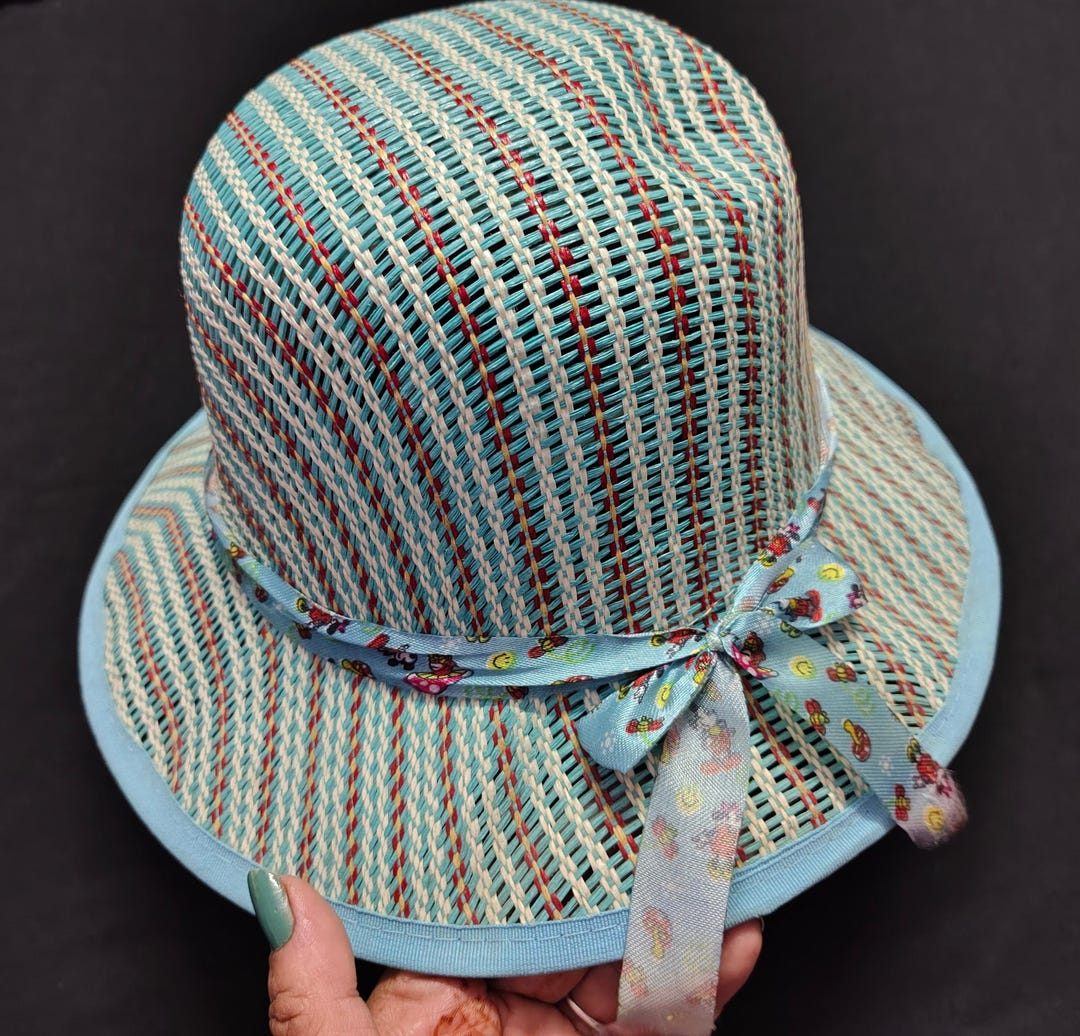 Handmade Blue Straw Summer Hat: Floral Wide Brim Beach Hat - Etsy