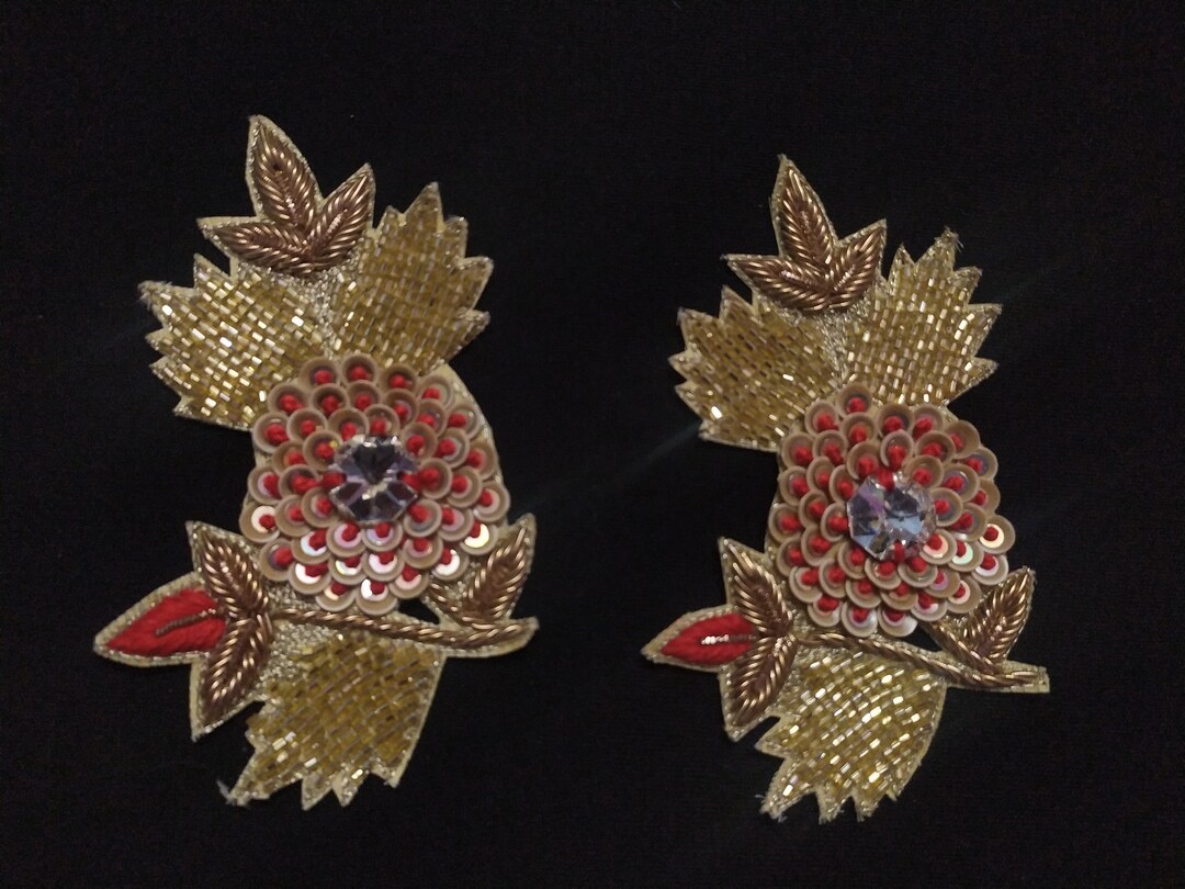 Red and Gold Floral Sequin Embroidered Patch Applique (11x5.5 Cm) - Etsy