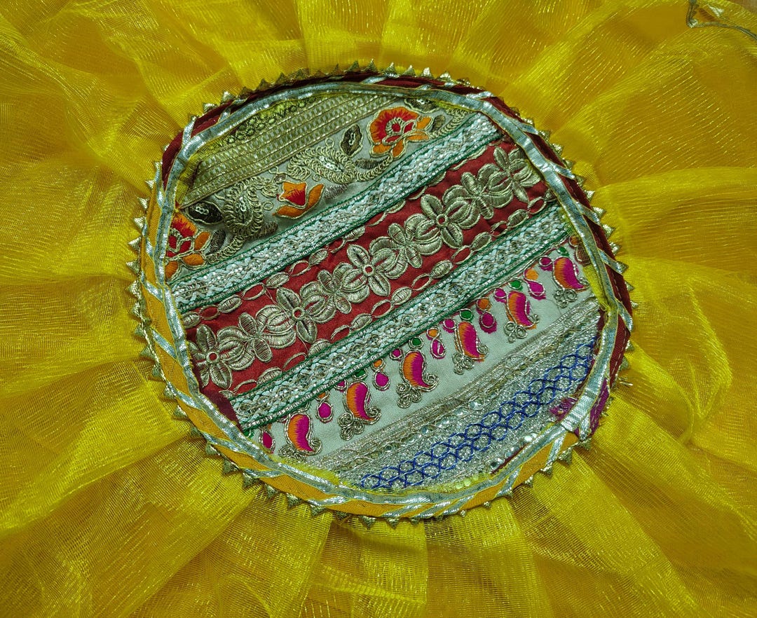 This is Indian Yellow and Multi Color Plate Cover, Wedding Shagun Plate ...