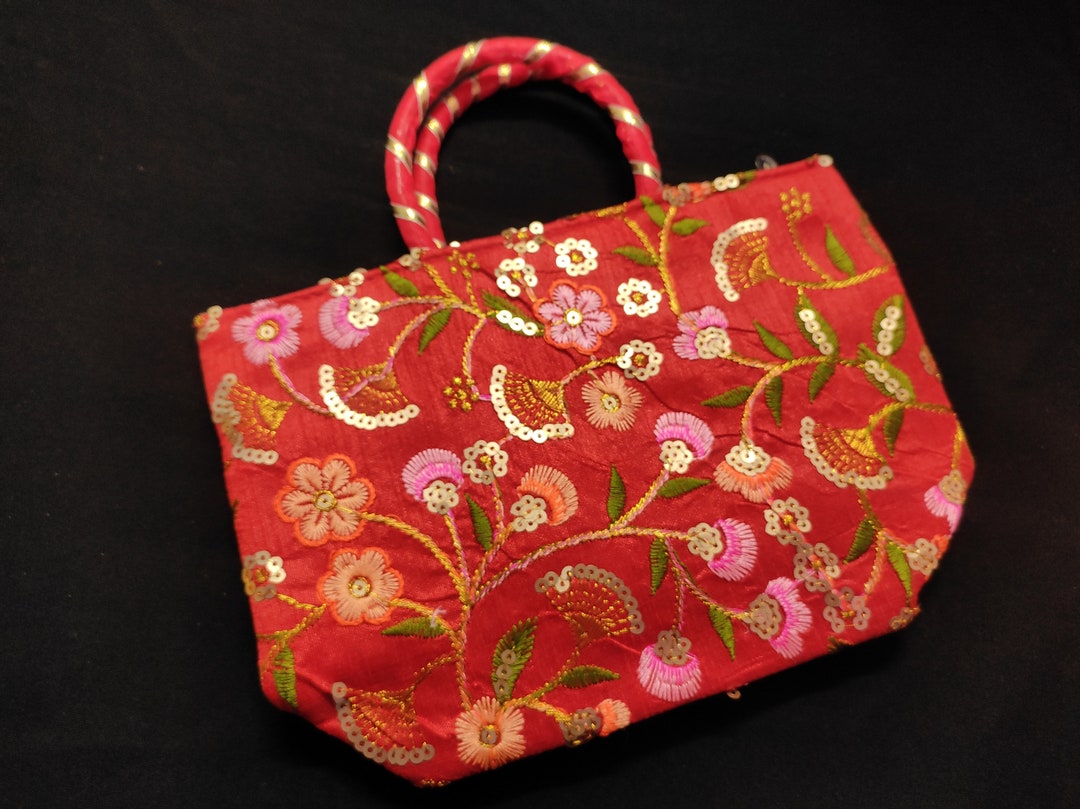 Handmade Red Sequin Embroidered Bag: Indian Wedding Purse - Etsy
