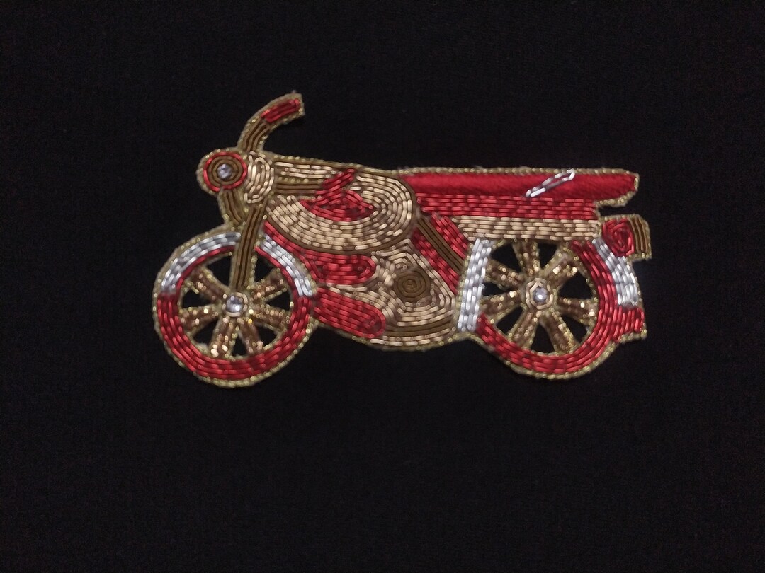 Beaded Motorcycle Patch: Indian Red & Copper Gold Gimp Applique - Etsy