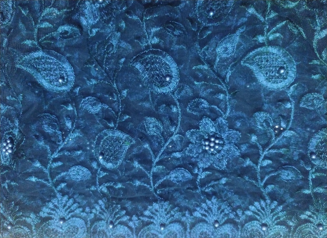 BY Yard Indian Dark Morpich Colour Net Fabric Embroidered Work Beaded ...