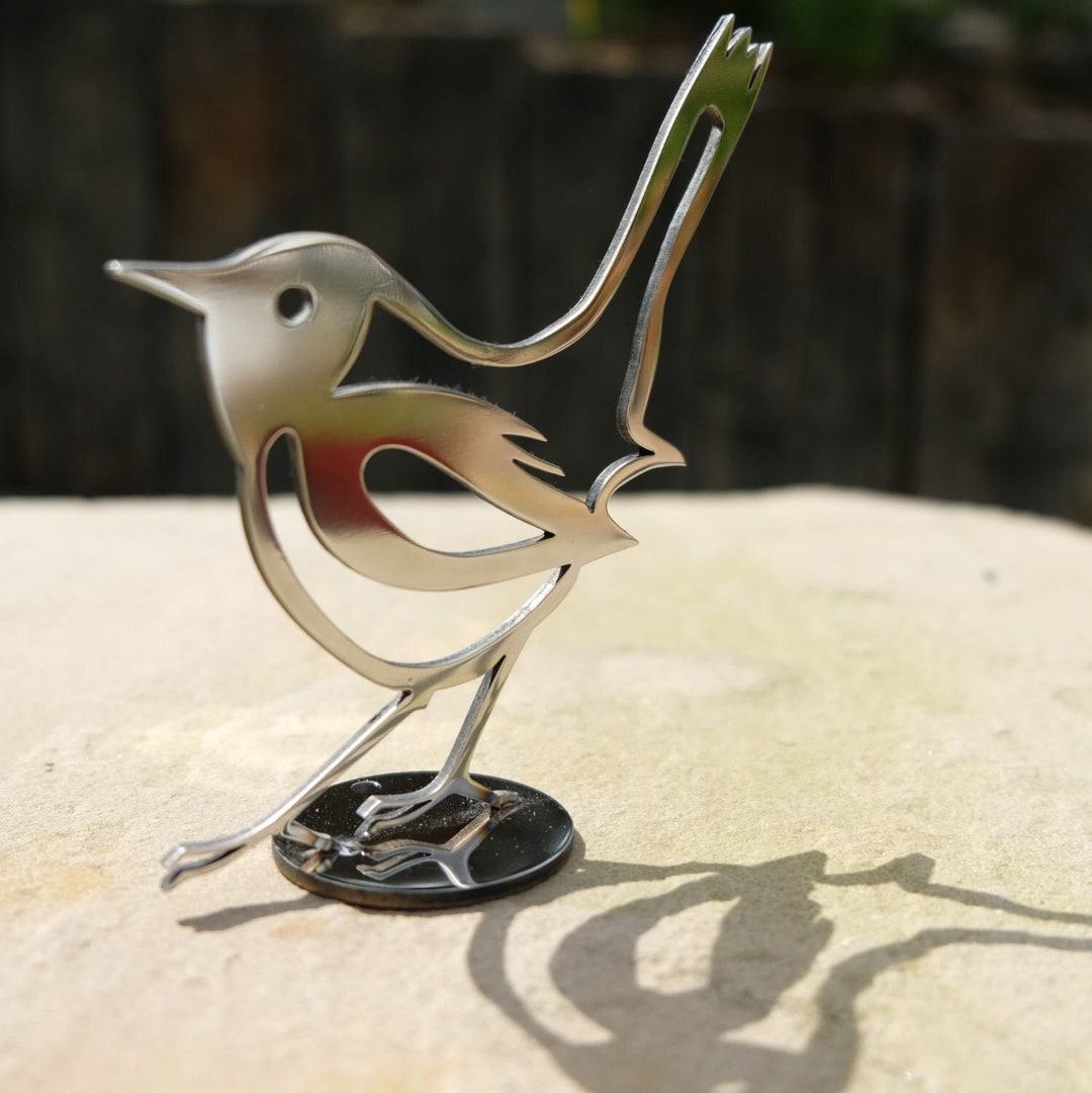 Wren Bird Garden Ornament in Stainless Steel- Polished - Metal Bird ...