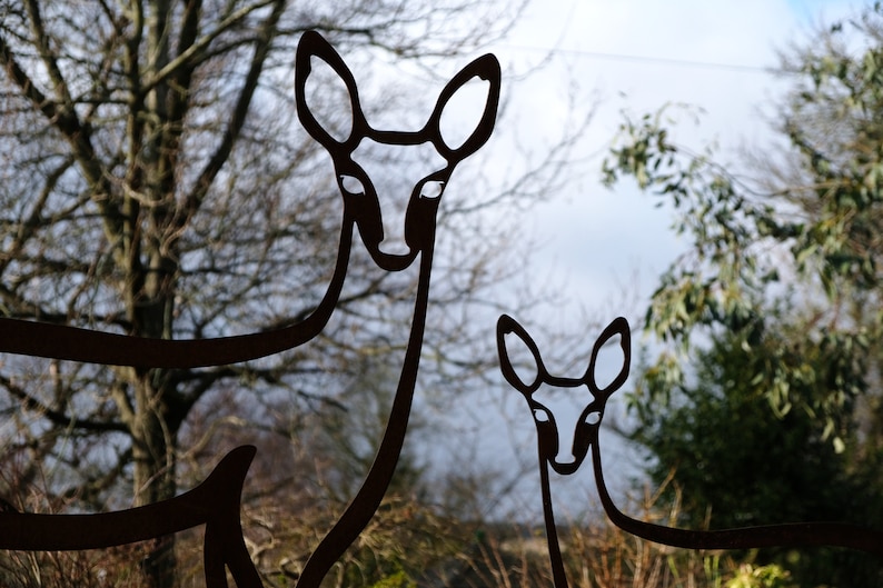 Deer and Fawn Sculpture - Roe Deer With Fawn Sculpture Rust Patina ...