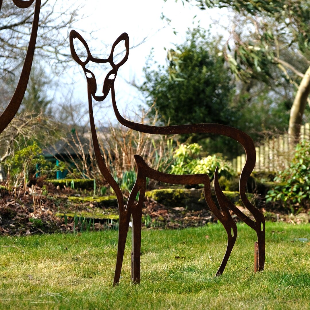 Fawn Sculpture Deer Sculpture Rust Patina Animal Garden Sculpture Metal ...
