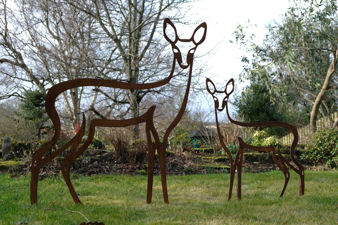Deer and Fawn Sculpture Roe Deer With Fawn Sculpture Rust - Etsy