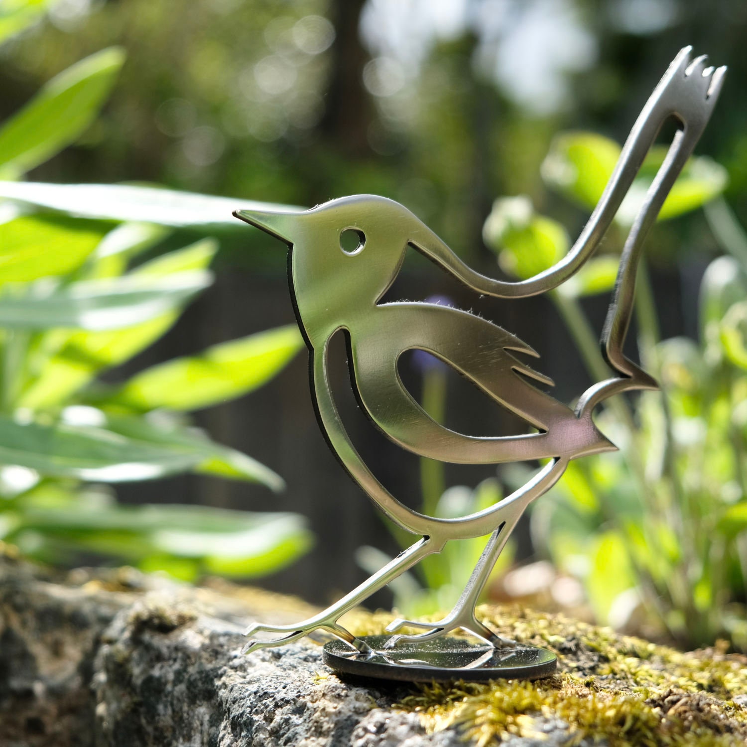 Wren Bird Garden Ornament in Stainless Steel- Polished - Metal Bird ...