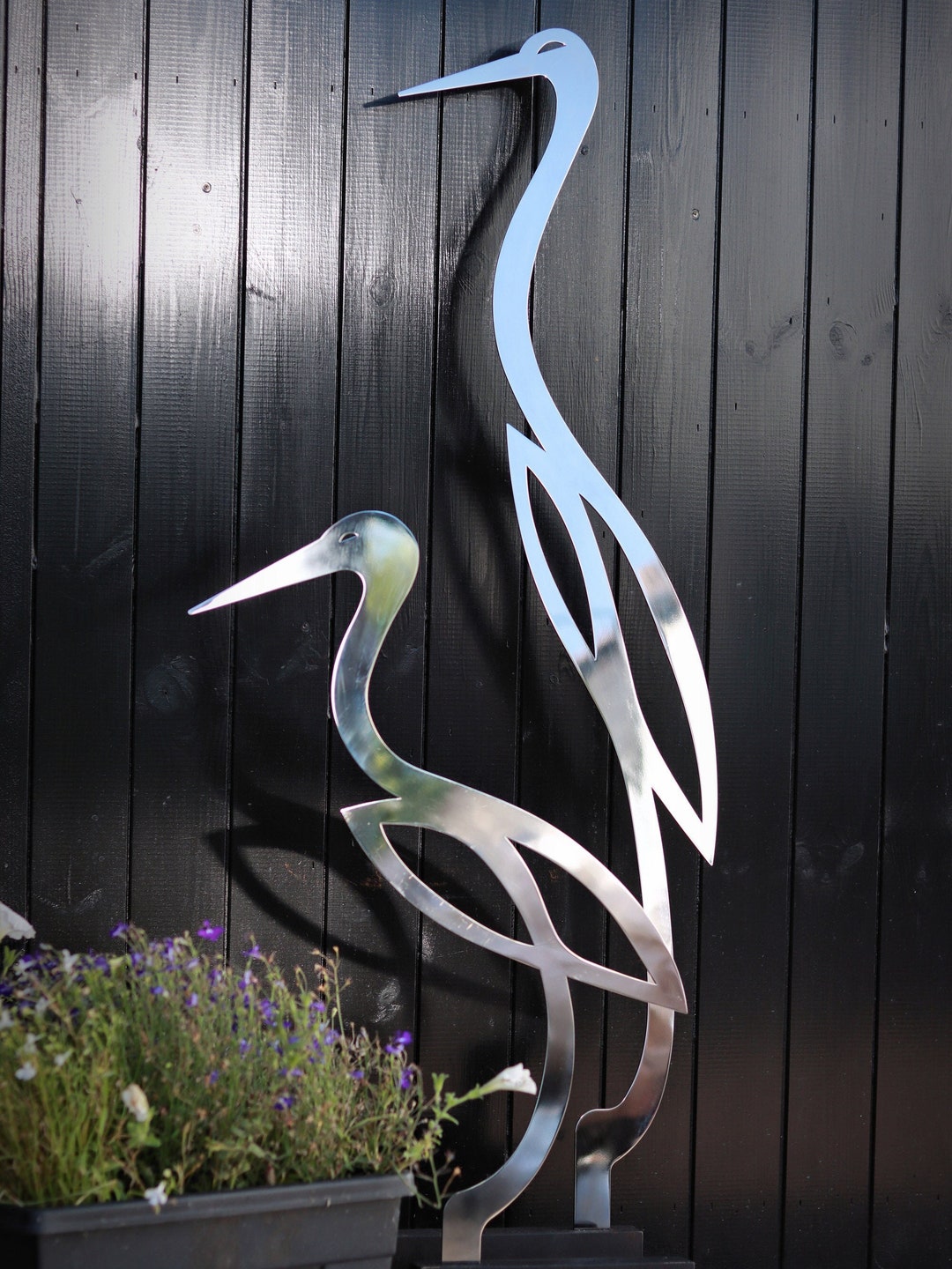 Heron Garden Sculptures (pair) in Stainless Steel- Polished- Herons ...