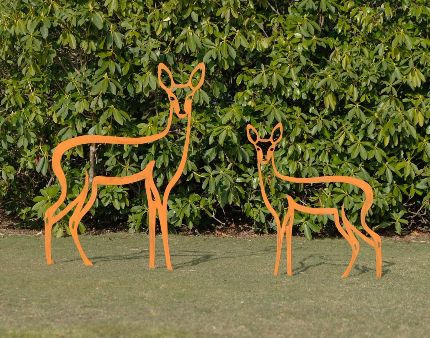 Deer and Fawn Sculpture - Roe Deer With Fawn Sculpture Rust Patina ...