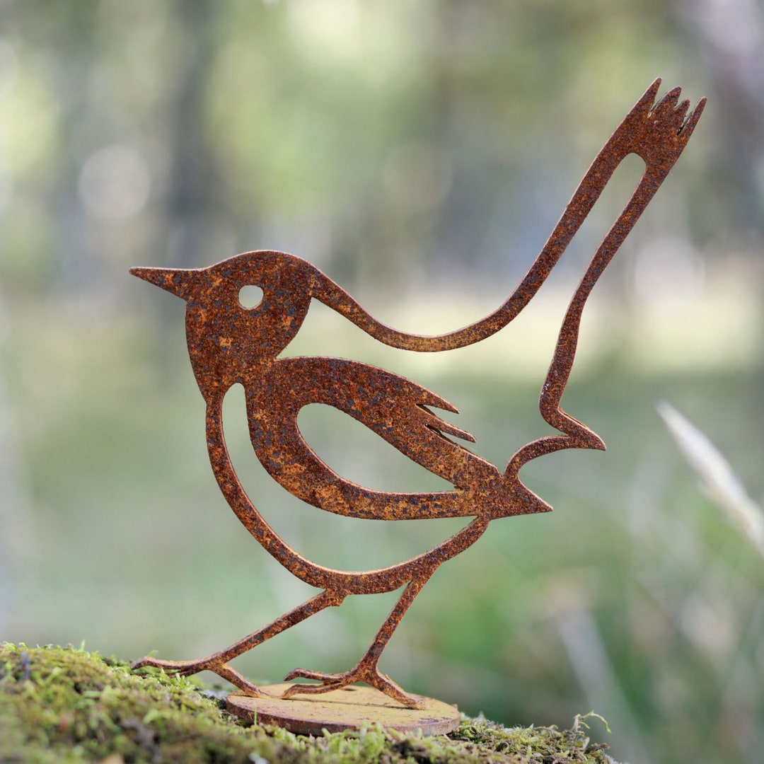 Wren Bird Garden Ornament in Mild Steel- Rust Patina - Metal Bird ...