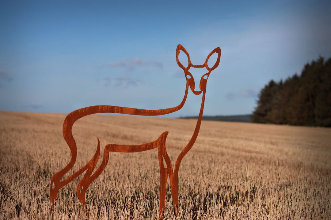 Deer Sculpture - Roe Deer Sculpture Rust Patina - Animal Garden ...