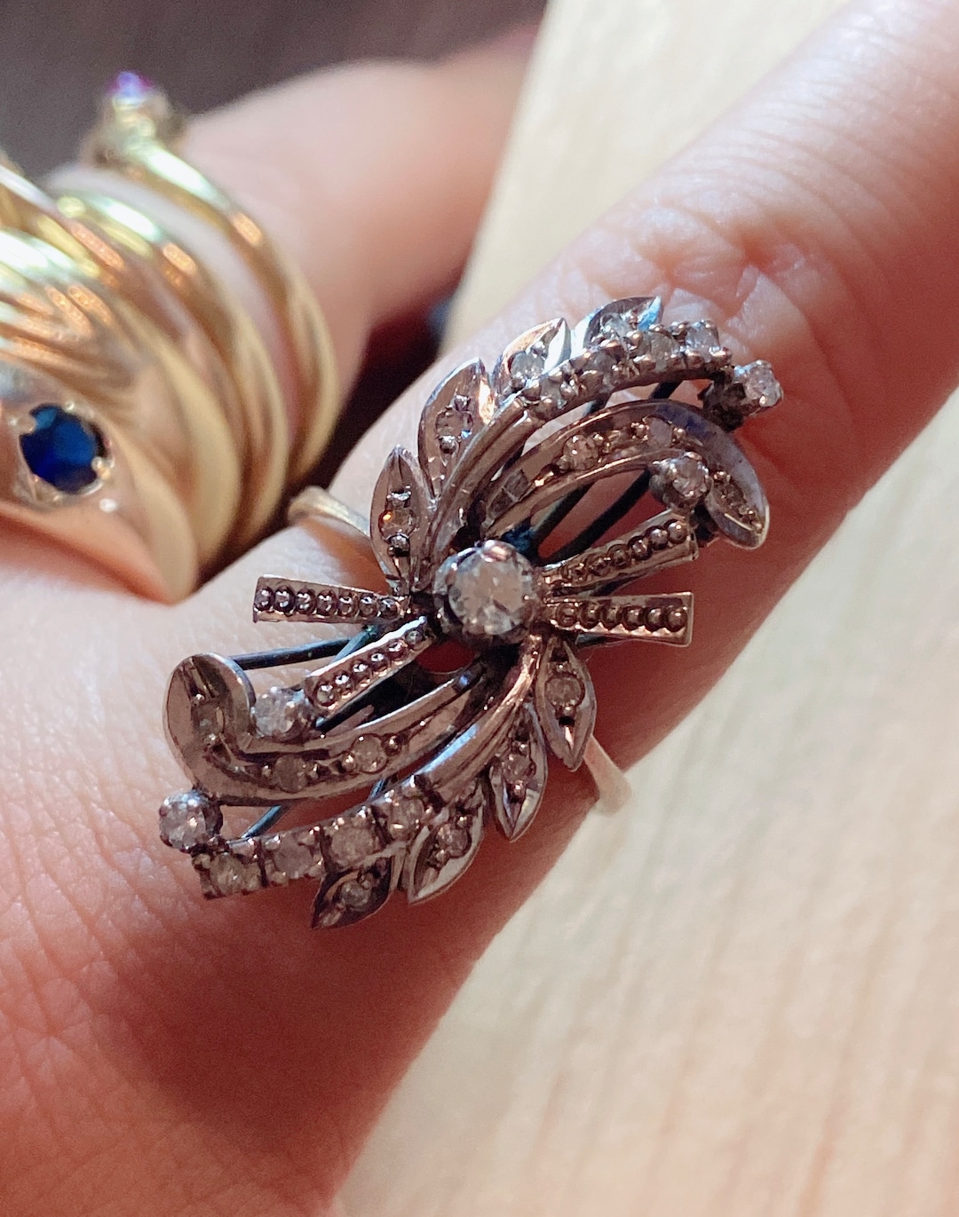 Diamond Rnig Cocktail Art Deco Vintage White Gold - Etsy