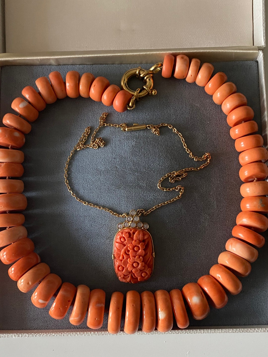 Huge Vintage Fine Natural MOMO Coral Necklace Diamond Yellow - Etsy