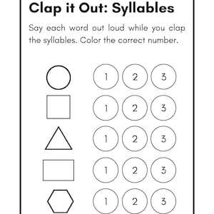 Clap It Out Syllables Worksheet Kindergarten Preschool - Etsy