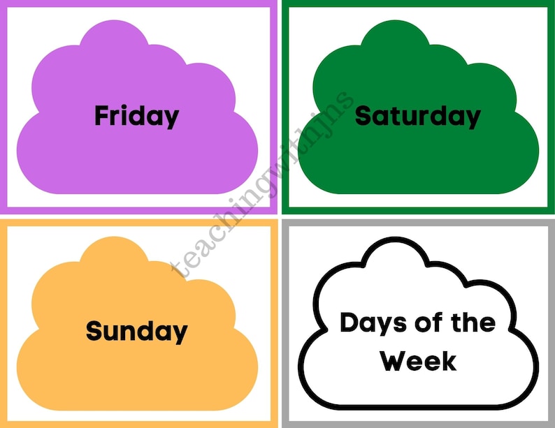 Printable Days of the Week Flash Cards for Preschool and Kindergarten ...