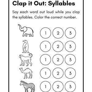 Clap It Out Syllables Worksheet Kindergarten Preschool - Etsy