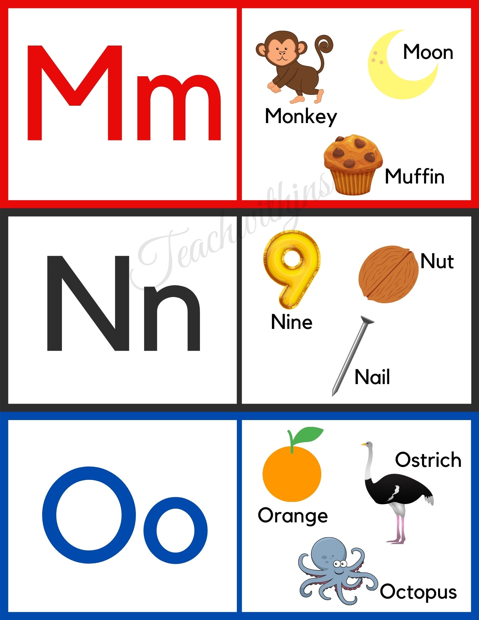 26 Alphabet Picture Flash Cards, Instant Download, Learning ...