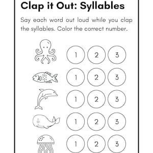 Clap It Out Syllables Worksheet Kindergarten Preschool - Etsy