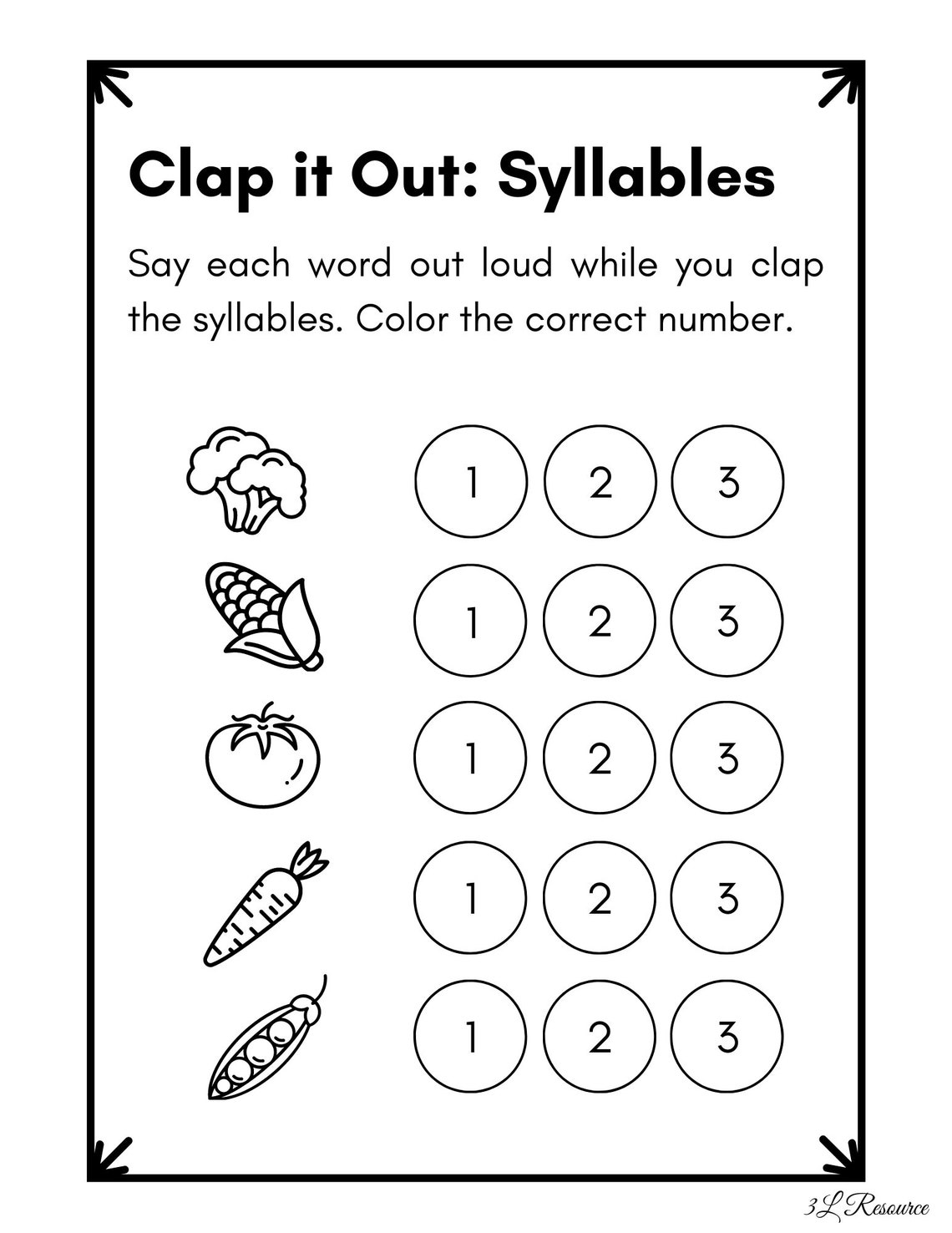 Clap It Out Syllables Worksheet Kindergarten Preschool - Etsy