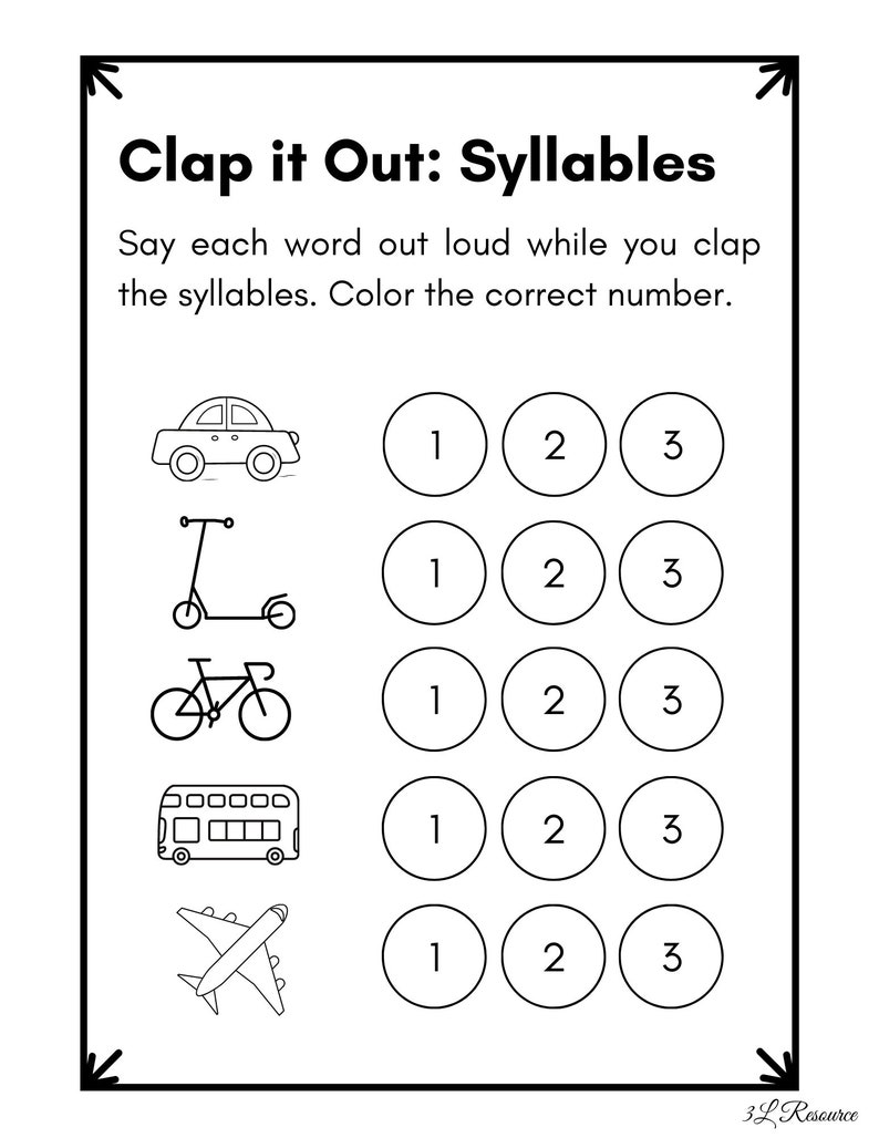 Clap It Out Syllables Worksheet Kindergarten Preschool - Etsy