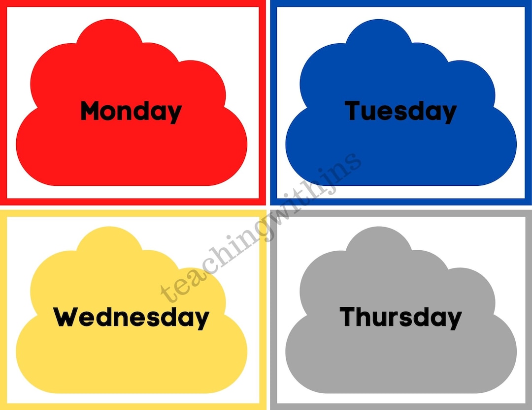 Printable Days of the Week Flash Cards for Preschool and Kindergarten ...