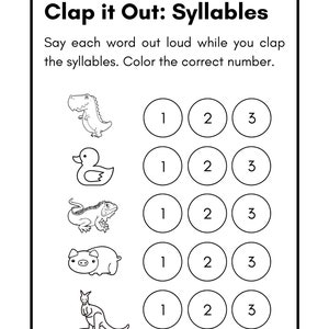 Clap It Out Syllables Worksheet Kindergarten Preschool - Etsy