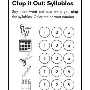 Clap It Out Syllables Worksheet Kindergarten Preschool - Etsy