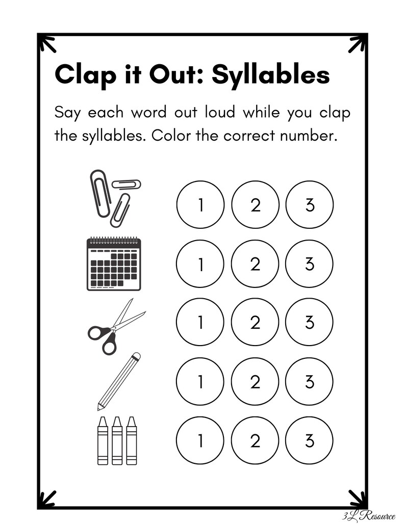 Clap It Out Syllables Worksheet Kindergarten Preschool - Etsy
