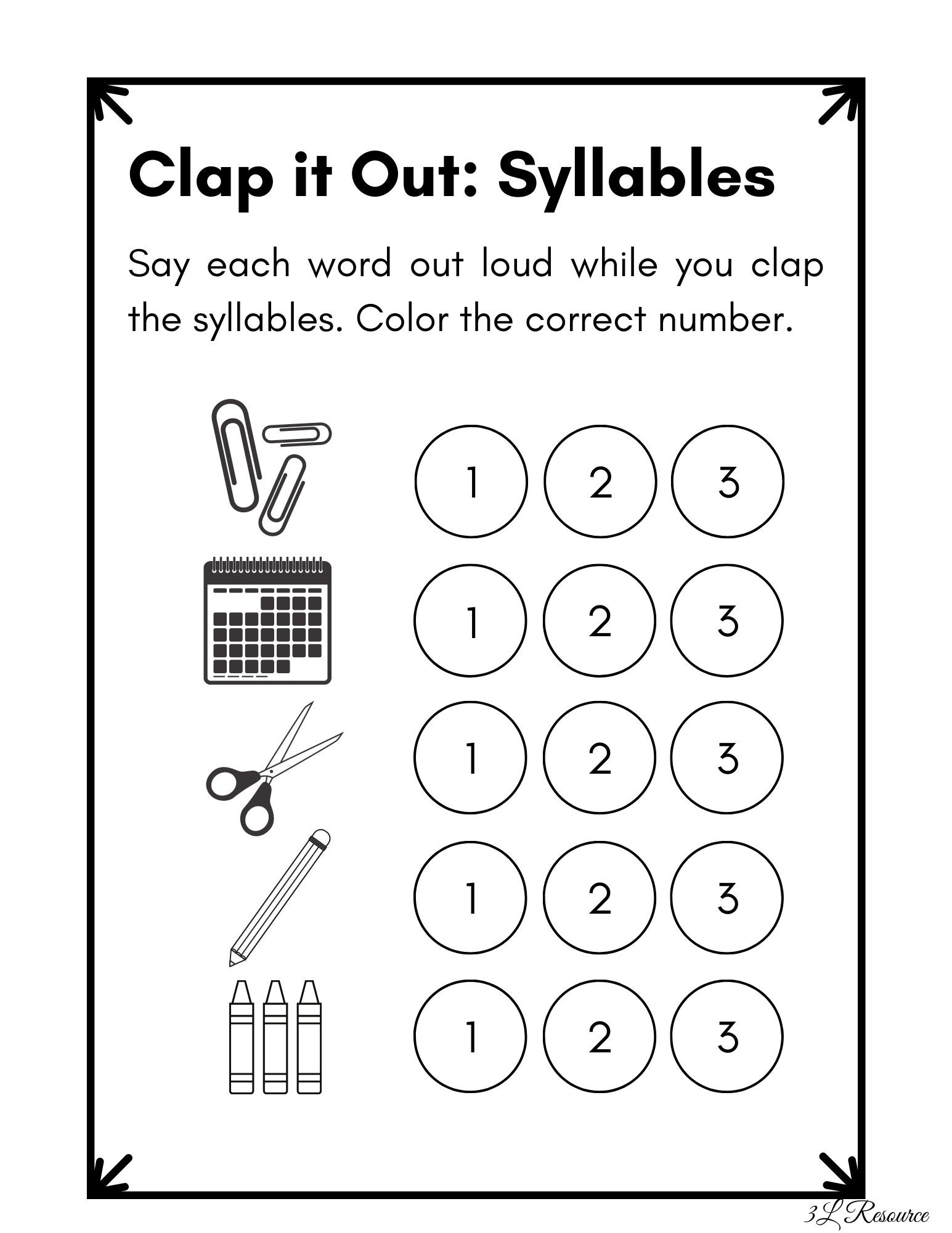 Clap It Out Syllables Worksheet Kindergarten Preschool - Etsy Hong Kong