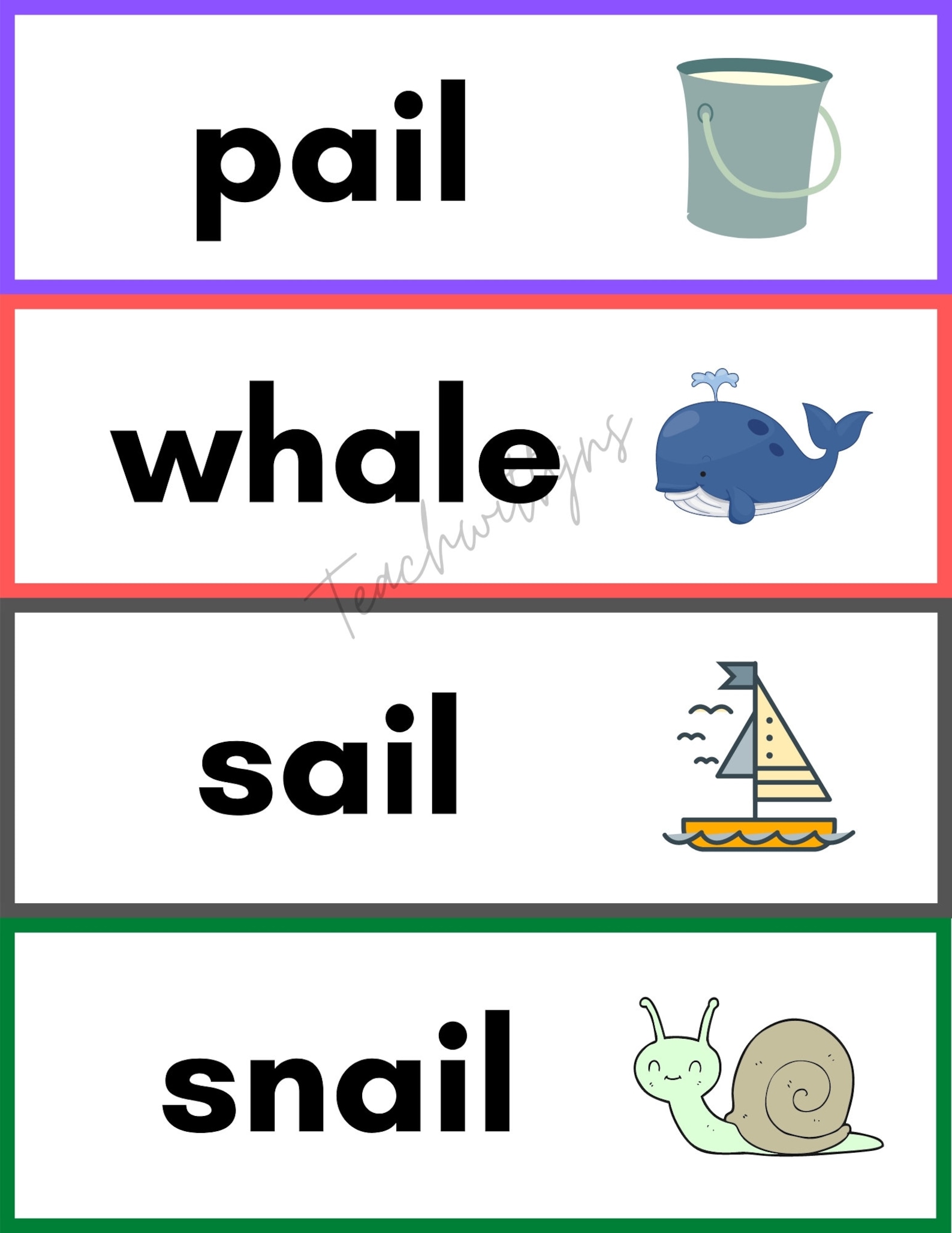 28 Rhyming Word Flash Cards for Toddler, Preschool, Kindergarten Kids ...
