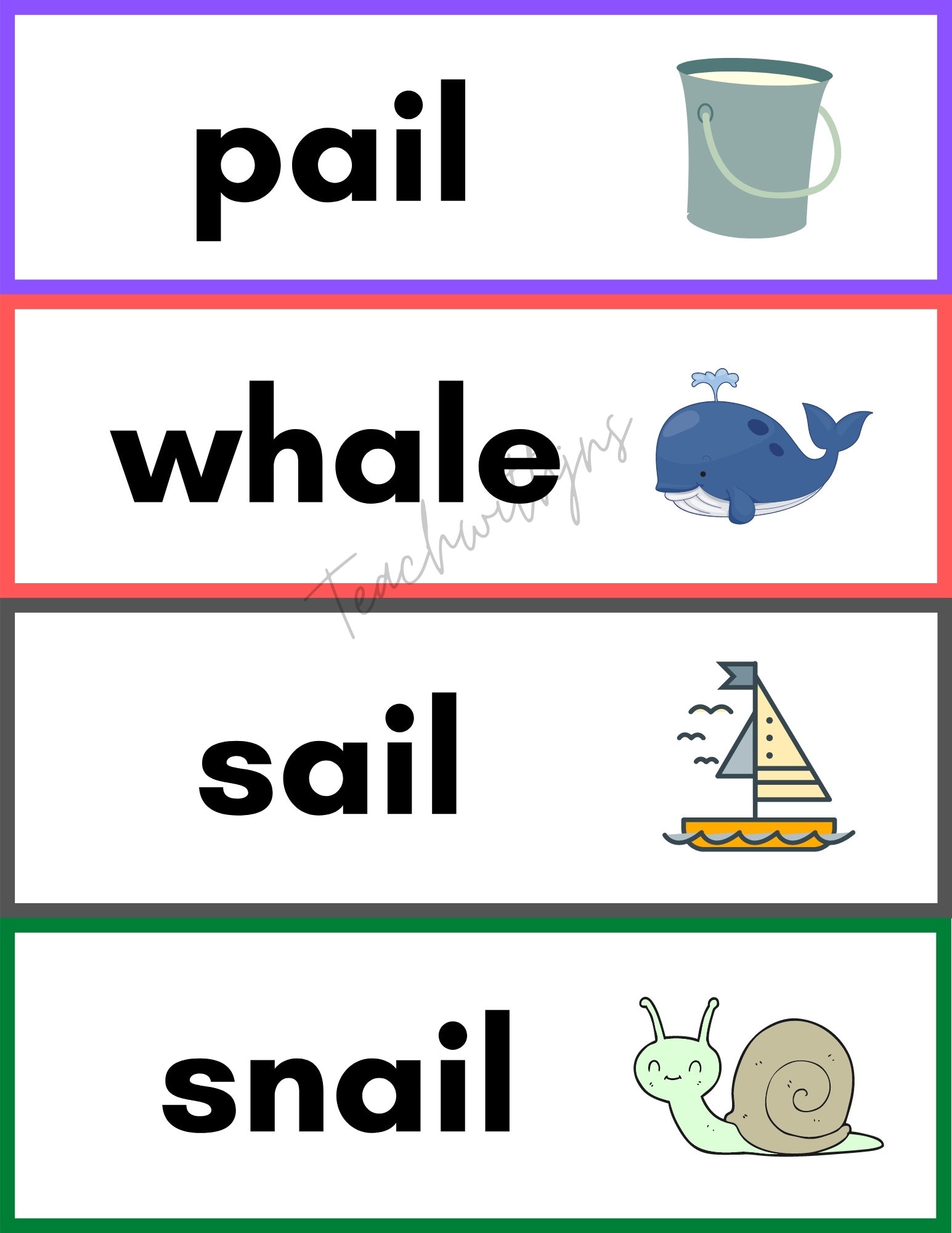 28 Rhyming Word Flash Cards for Toddler, Preschool, Kindergarten Kids ...