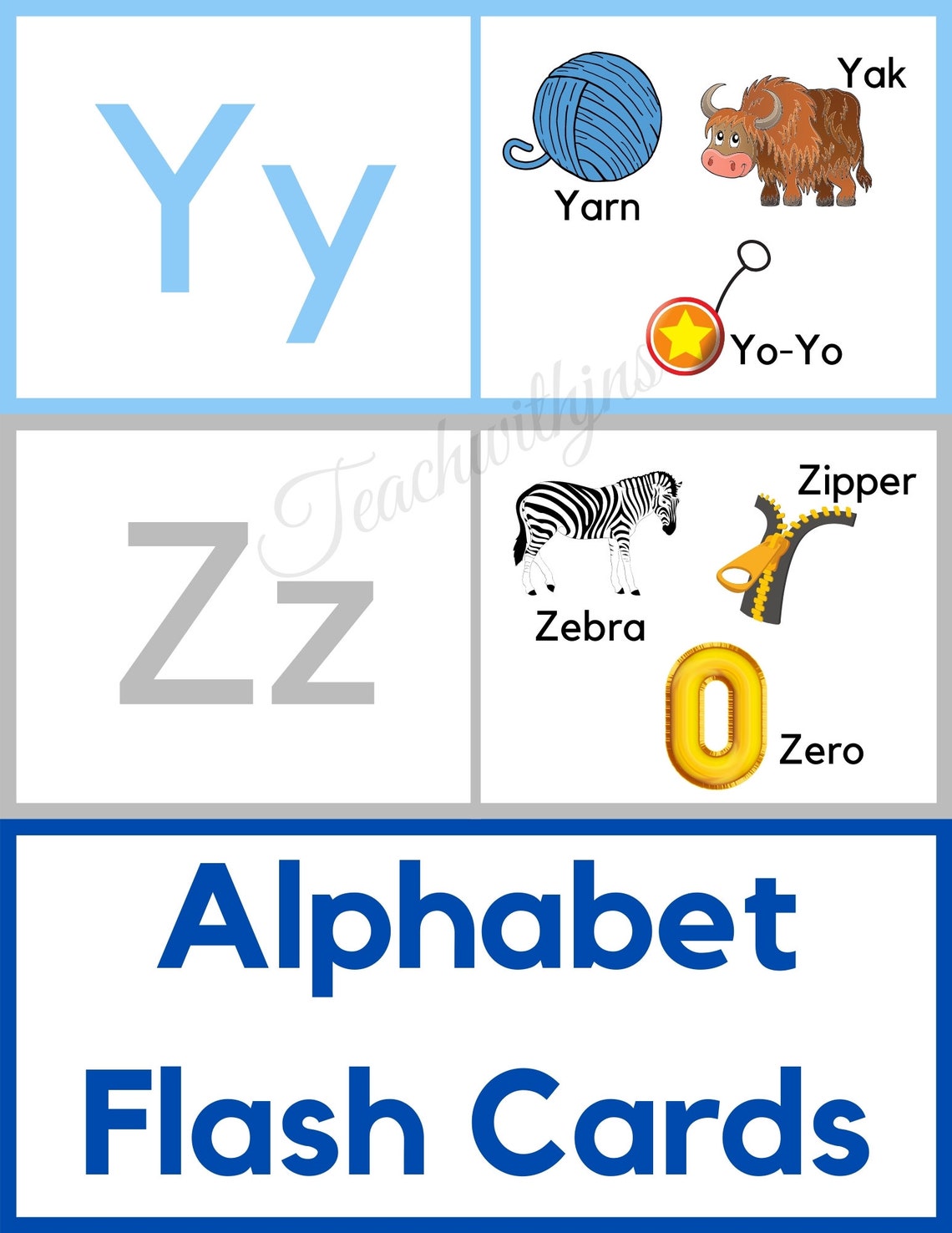26 Alphabet Picture Flash Cards, Instant Download, Learning ...