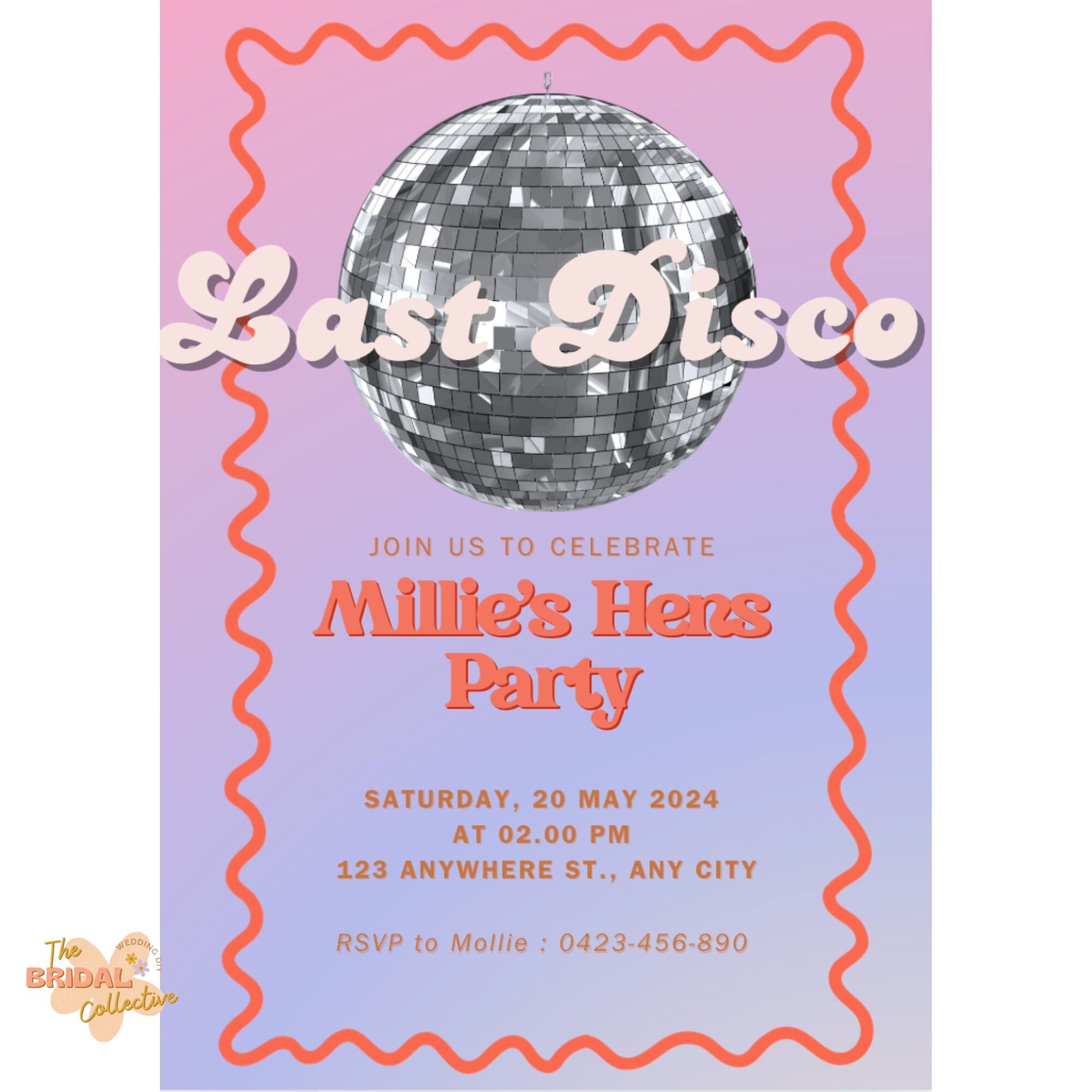 Disco Themed Hens Party Invitations, Bachelorette Weekend, Last Disco ...