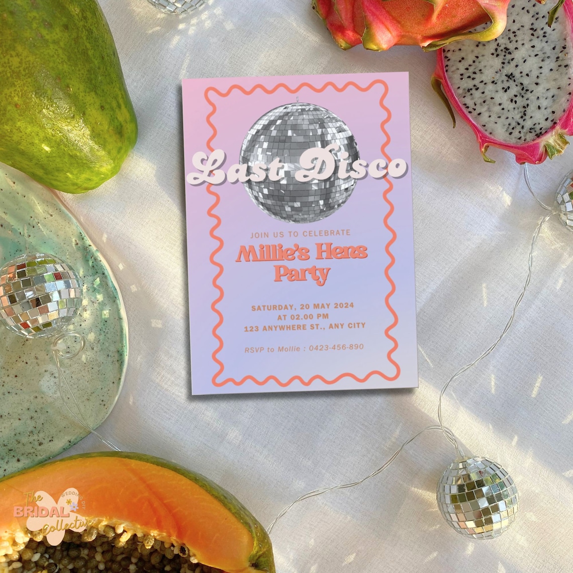 Disco Themed Hens Party Invitations, Bachelorette Weekend, Last Disco ...