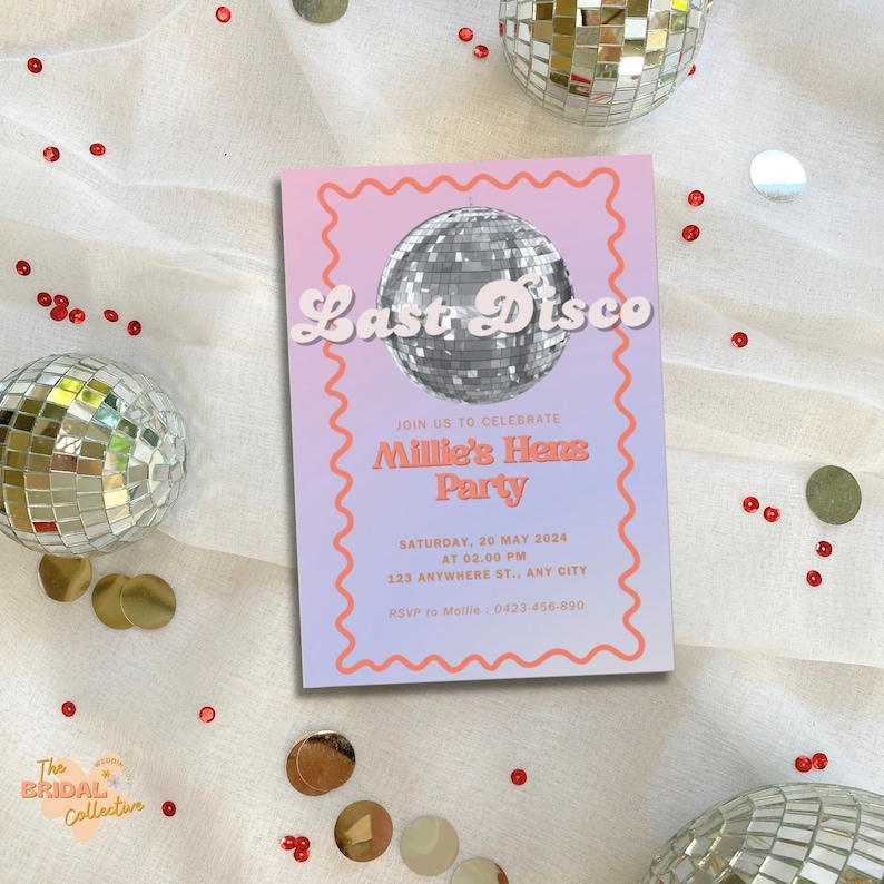 Disco Themed Hens Party Invitations, Bachelorette Weekend, Last Disco ...