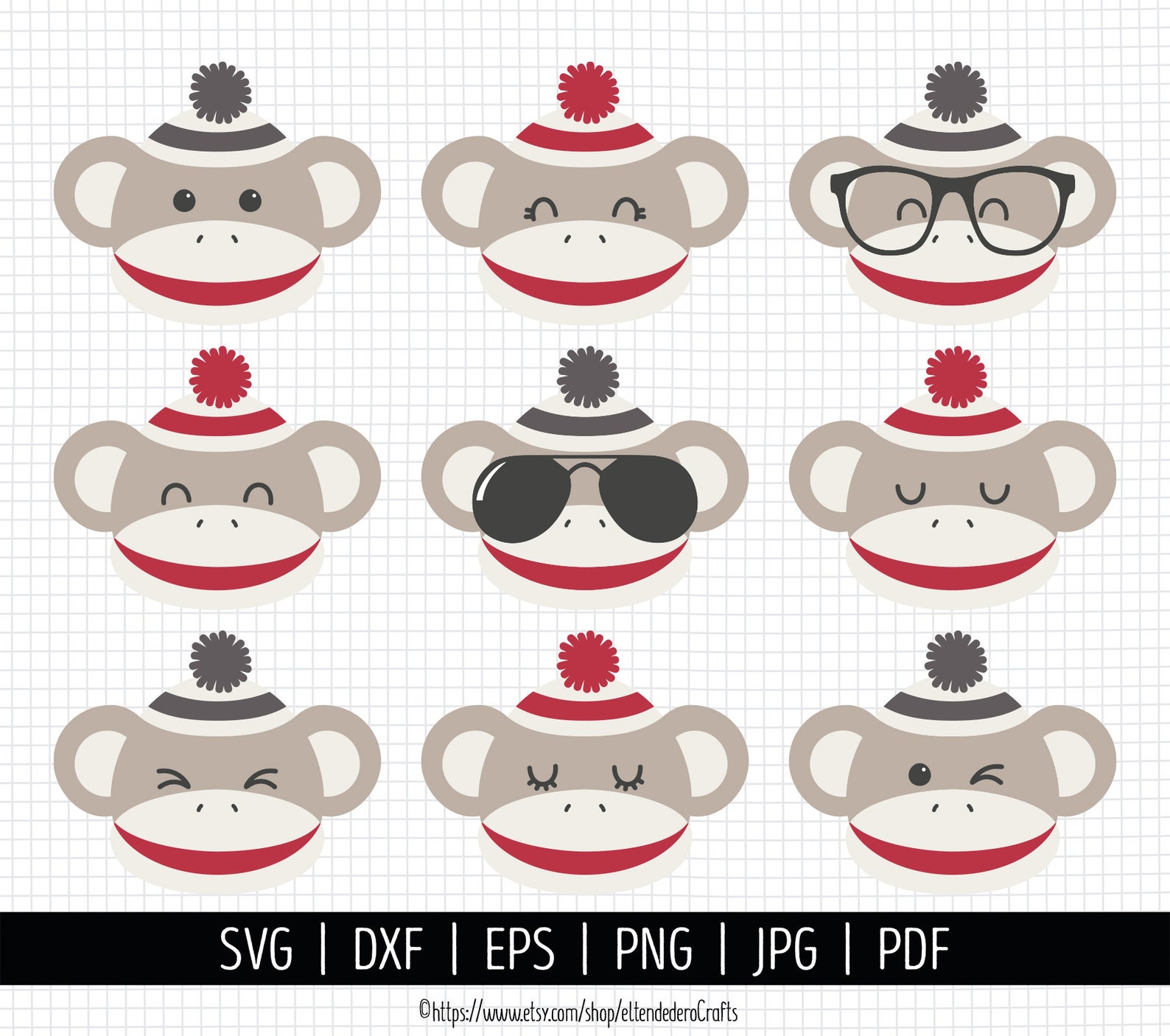 Sock Monkey SVG. Cheeky Monkey Faces Clipart. Baby Cut Files | Etsy