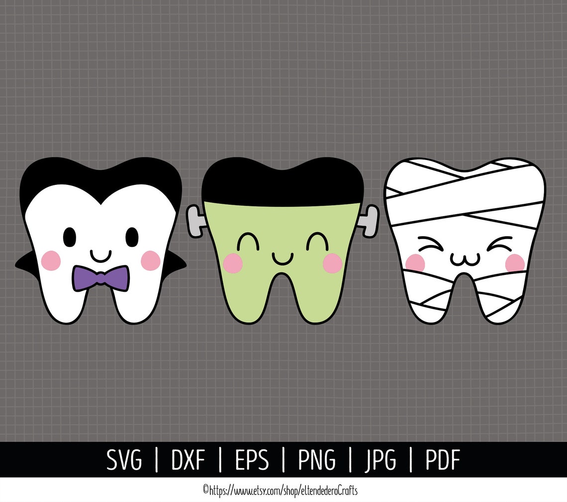 Halloween Tooth Fairy SVG. Dracula Frankenstein & Mummy Tooth - Etsy