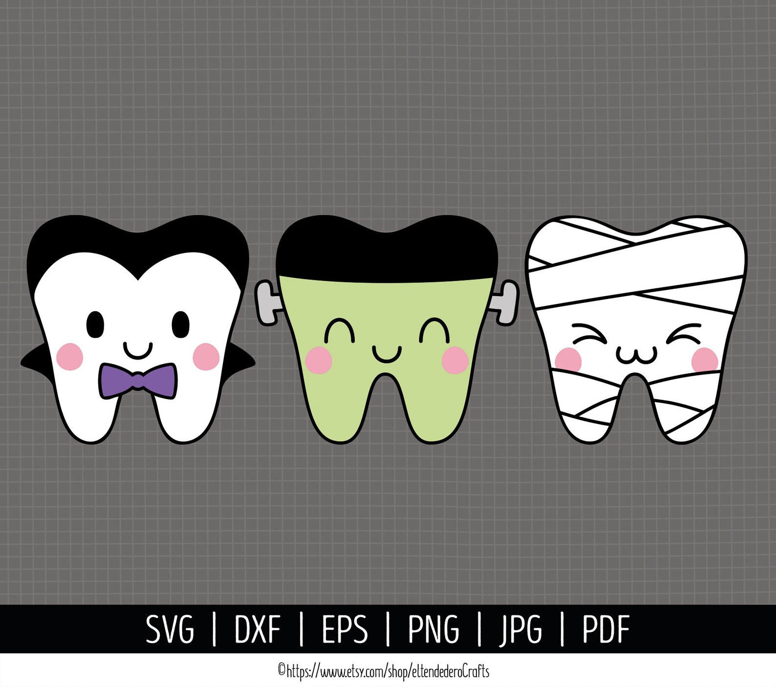 Halloween Tooth Fairy SVG. Dracula Frankenstein & Mummy Tooth - Etsy