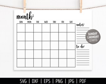 Blank Calendar SVG. Digital Weekly Calendar Vector Cut Files Cutting ...