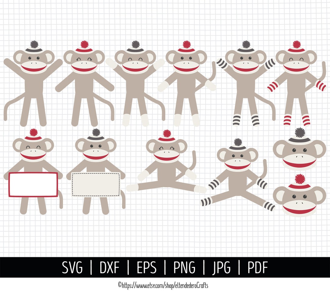 Sock Monkey SVG. Cheeky Monkey Clipart. Baby Animals Cut Files Bundle ...
