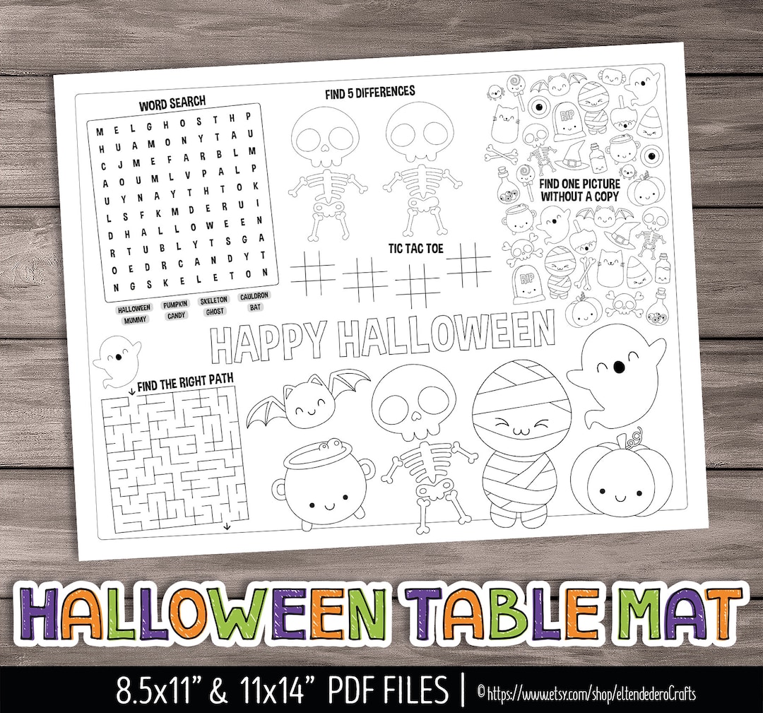 PRINTABLE Halloween Kids Activities Table Mat, Party Games Placemat ...