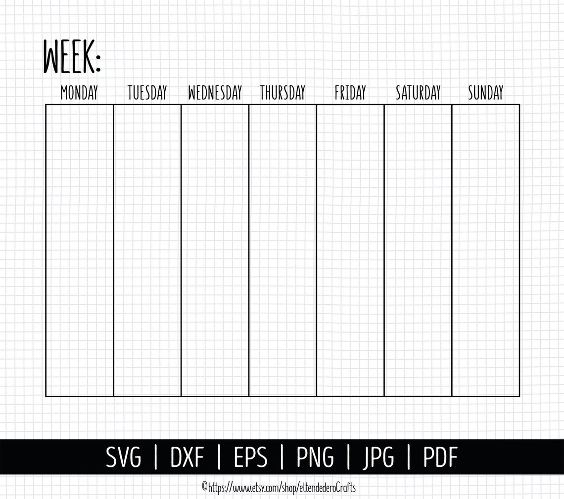 Blank Calendar SVG. Digital Weekly Calendar Vector Cut Files - Etsy