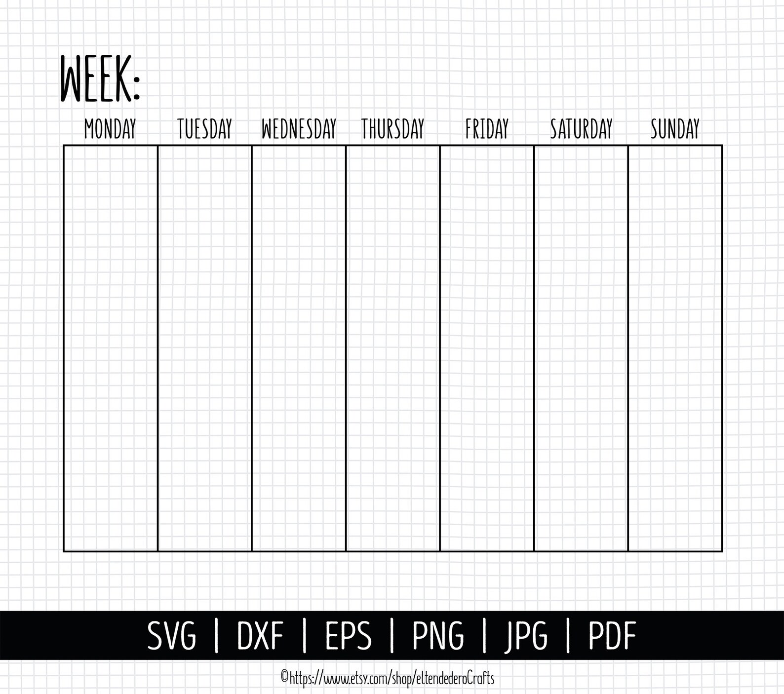 Blank Calendar SVG. Digital Weekly Calendar Vector Cut Files - Etsy
