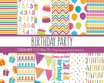 Colorful Birthday Digital Paper Set - Etsy